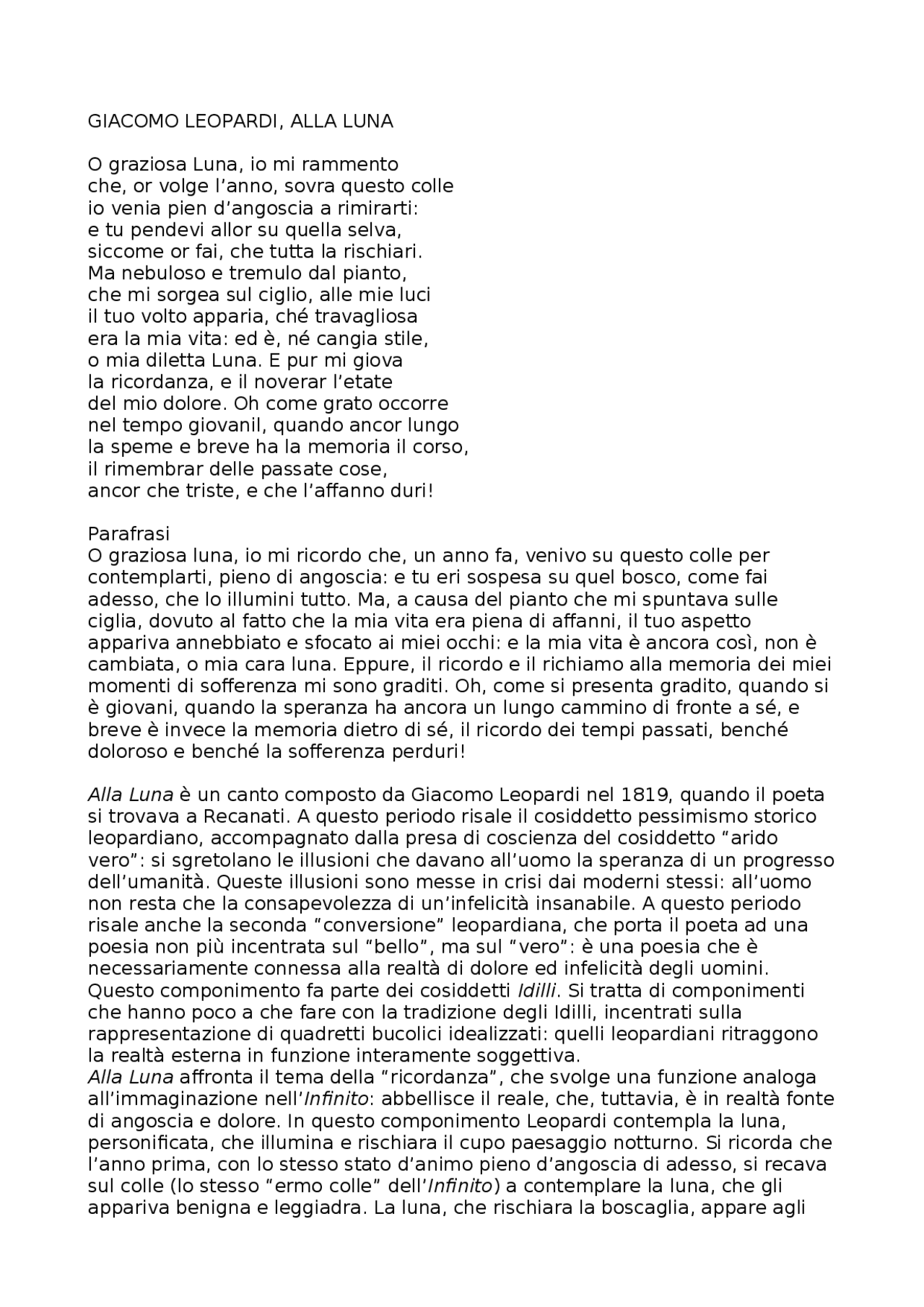 Analisi della poesia ALLA LUNA di Leopardi | Guide, Progetti e Ricerche ...
