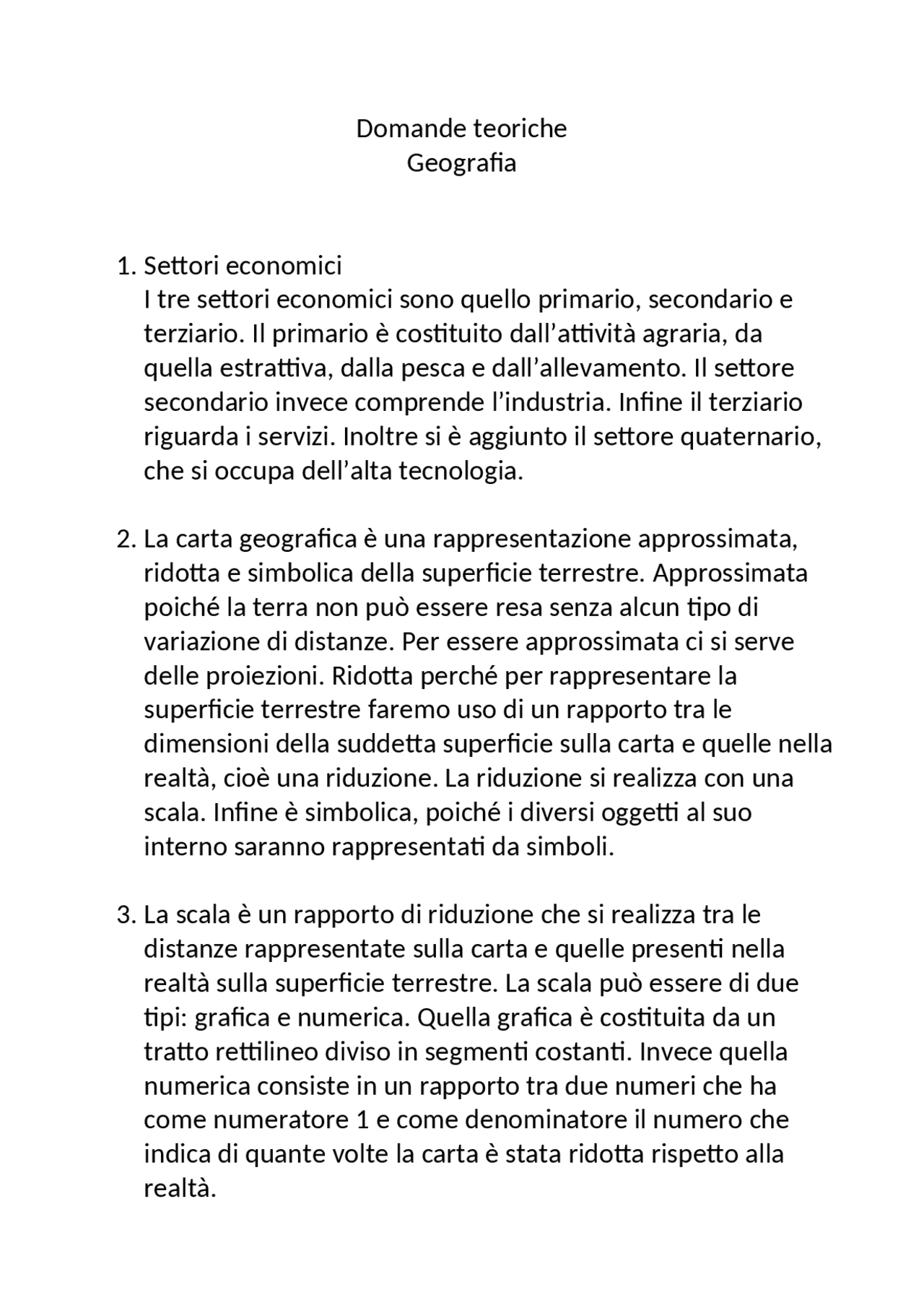 Sintesi Concetti Base Di Geografia Docsity