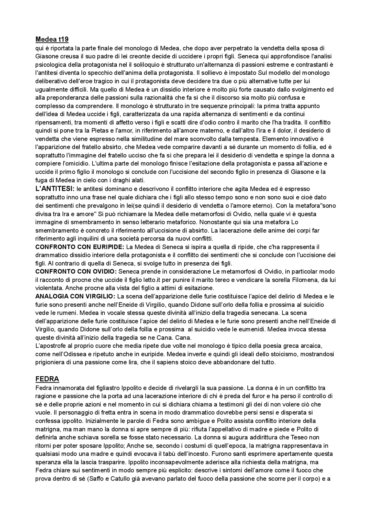 LA MEDEA E FEDRA DI SENECA | Appunti di Latino | Docsity