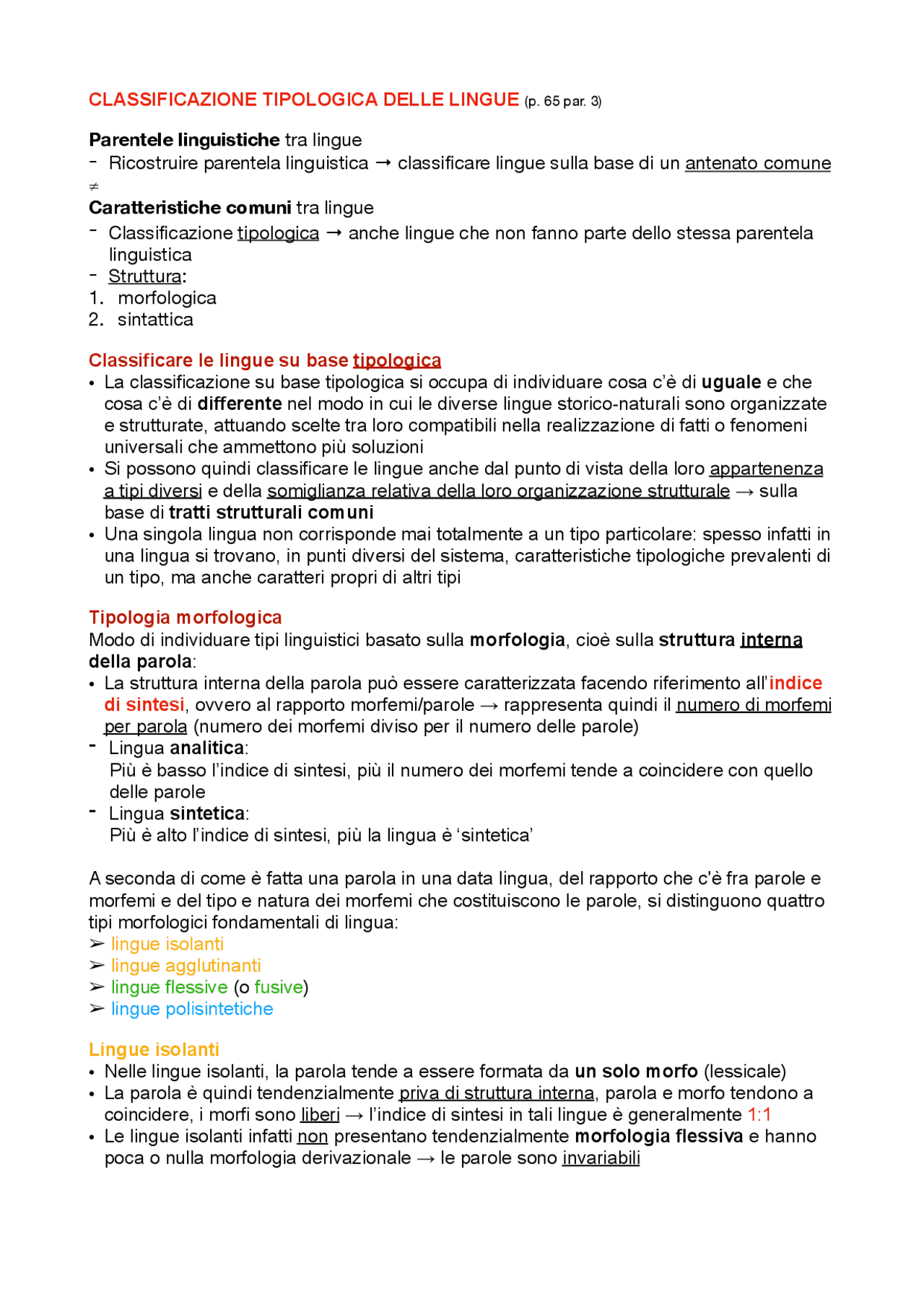 Classificazione Tipologica Delle Lingue Appunti Di Linguistica Docsity