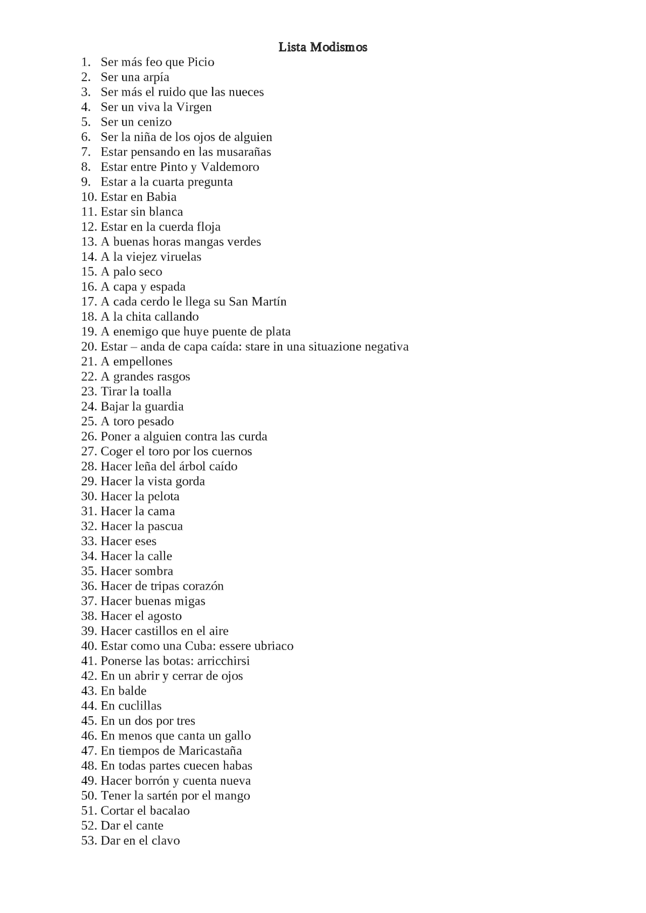 Modismos españoles para el examen de español | Appunti di Lingua ...