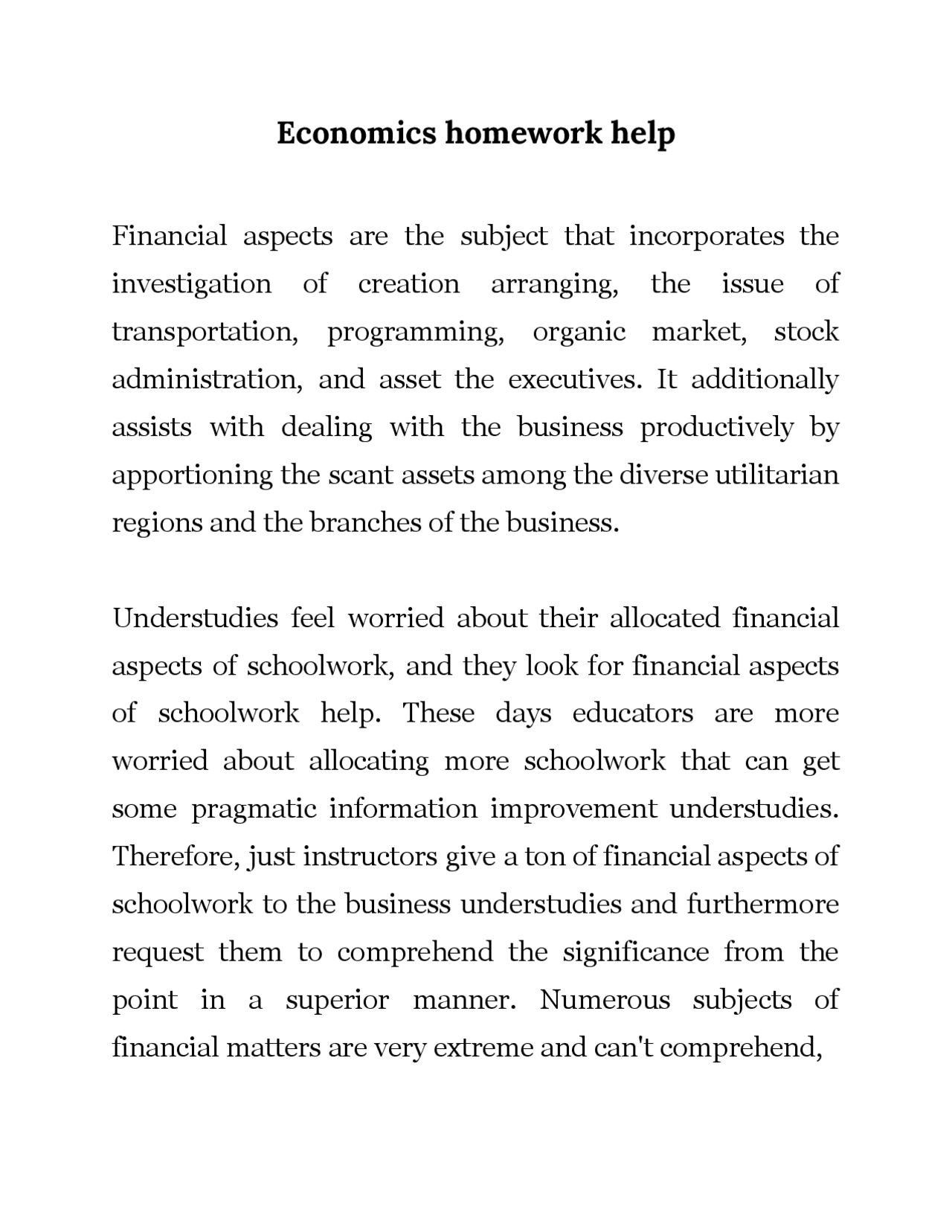 Economics Homework Help Docsity
