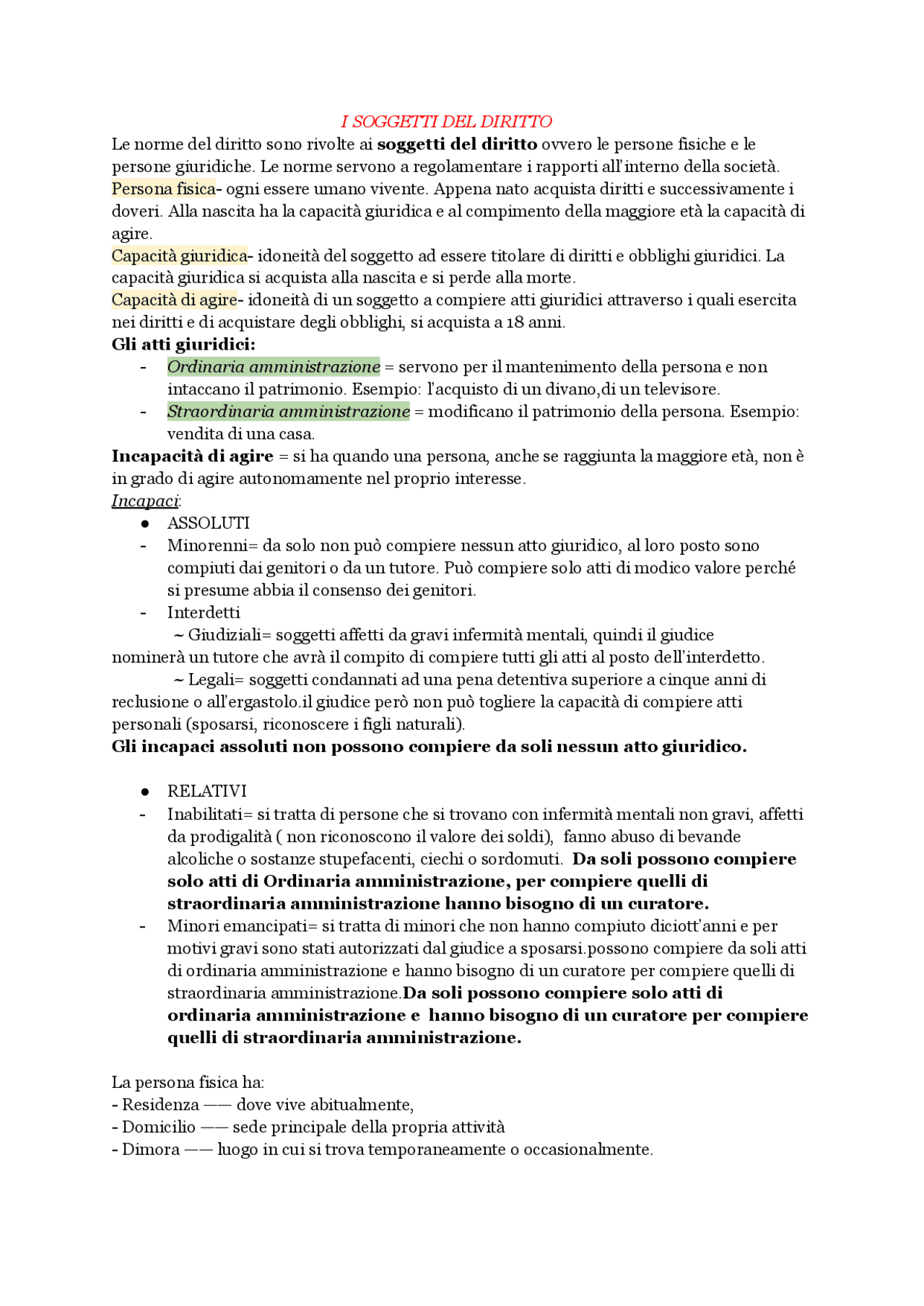 I Soggetti Del Diritto Docsity