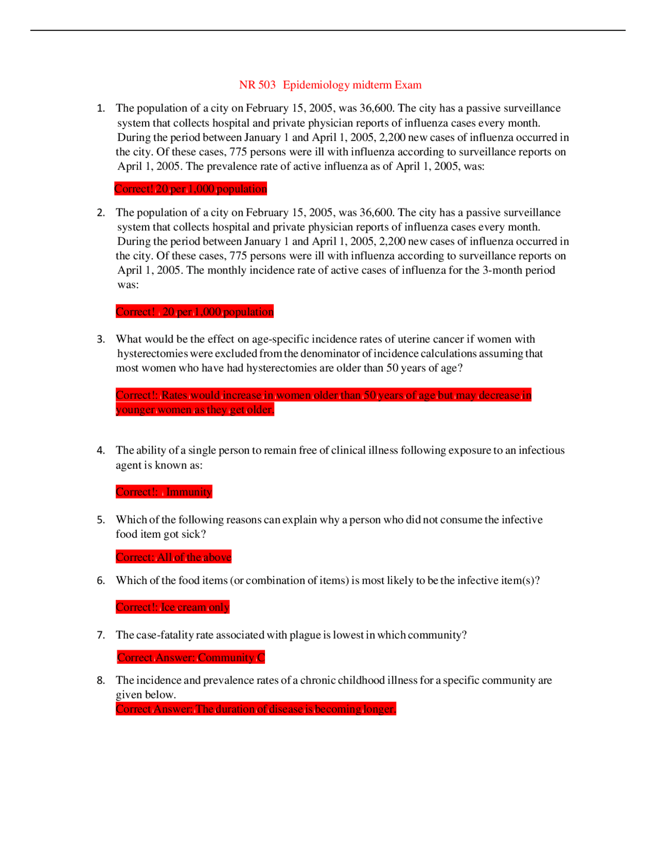 NR503 / NR 503: Population Health, Epidemiology & Statistical Principles Midterm Exam - Docsity