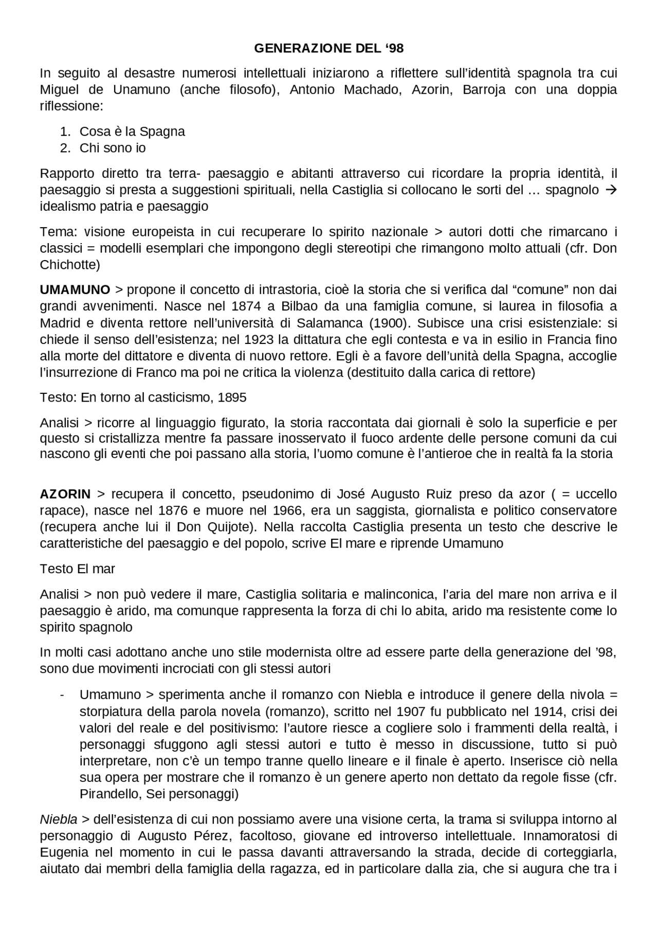 La generazione del '98 - Docsity