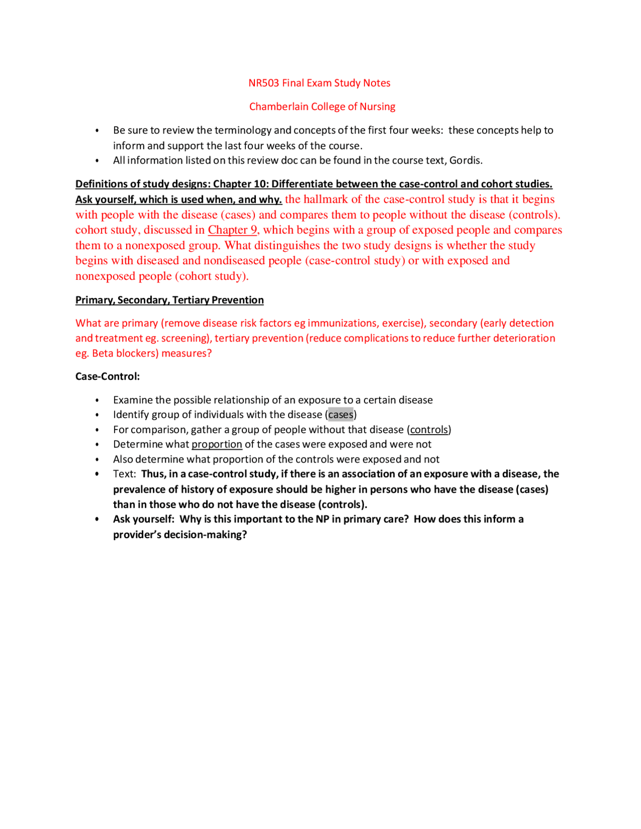 NR503 / NR 503: Population Health, Epidemiology & Statistical Principles Final Exam Study - Docsity