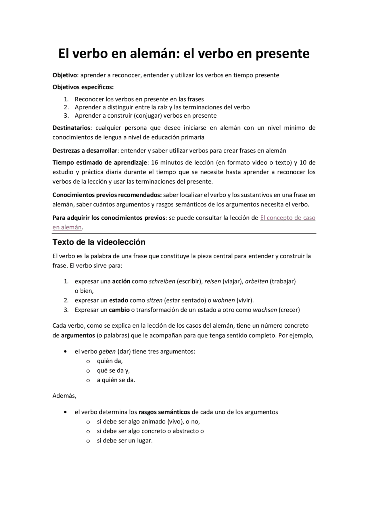 El verbo en Presente - Docsity