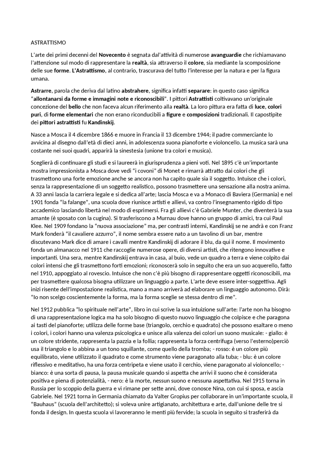 Astrattismo Storia Dellarte Docsity