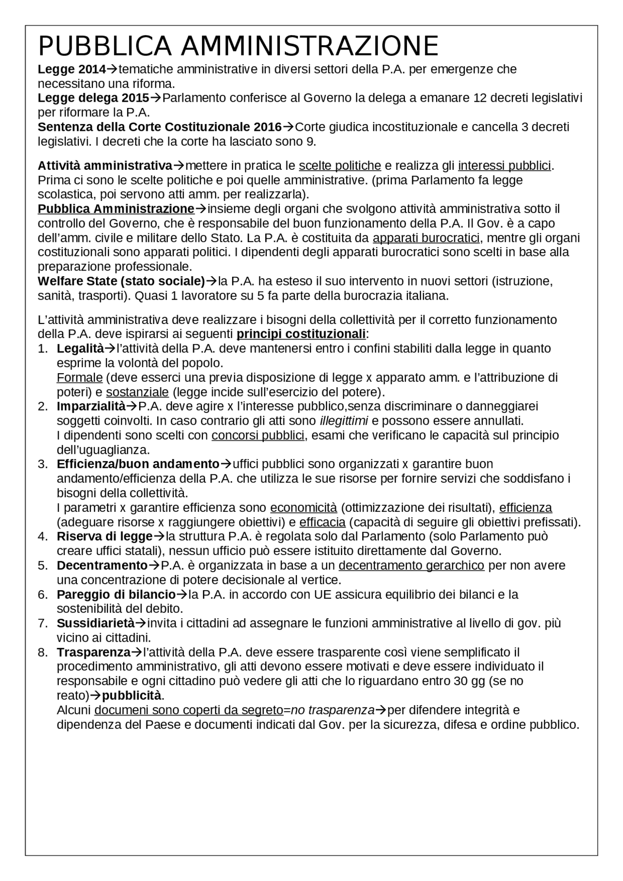 Pubblica Amministrazione Appunti Di Diritto Docsity