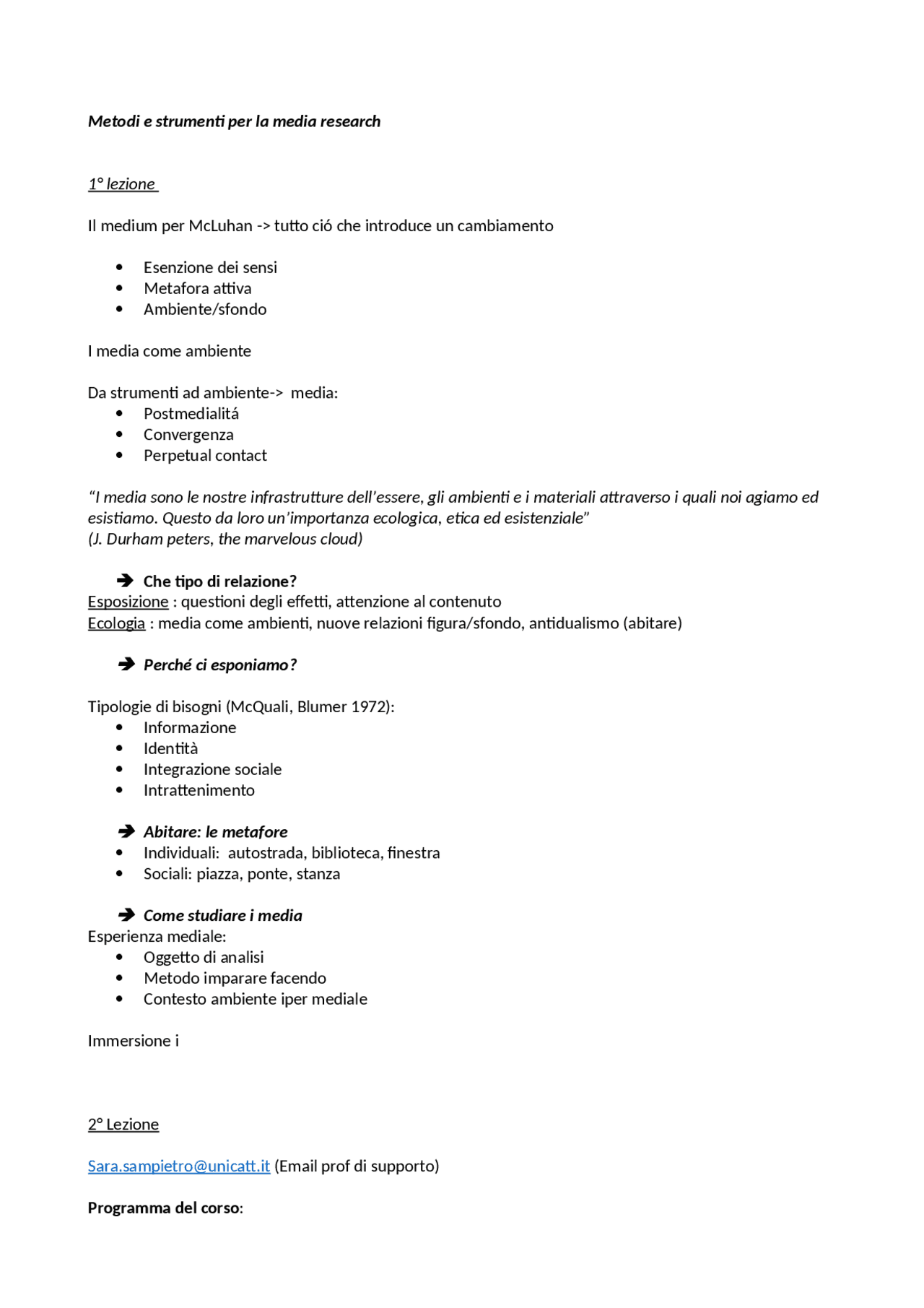 Appunti lezioni di Metodi e Strumenti per la Media Research - Docsity