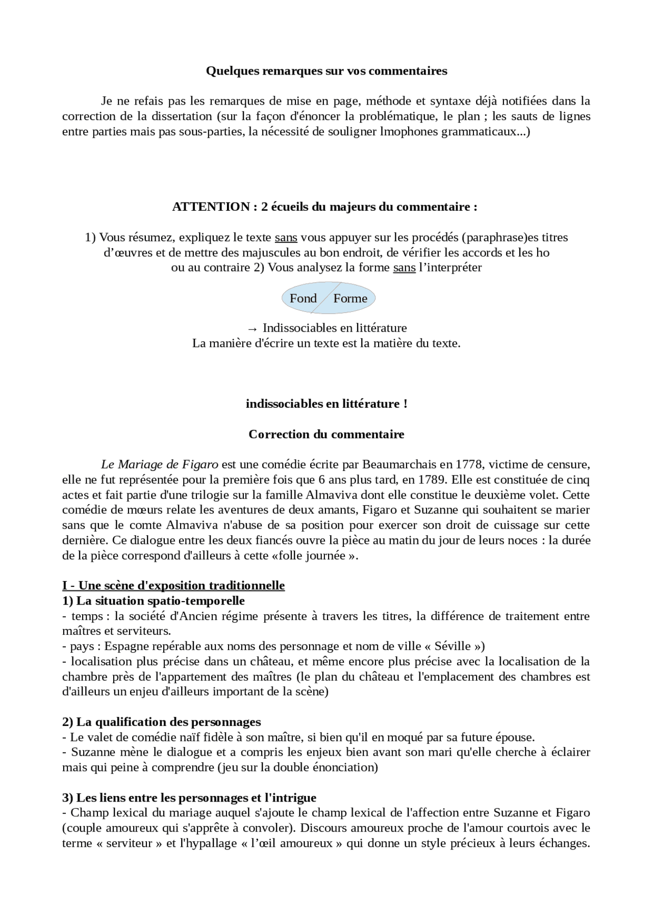 Conseils pour le commentaire | Notes Français - Docsity