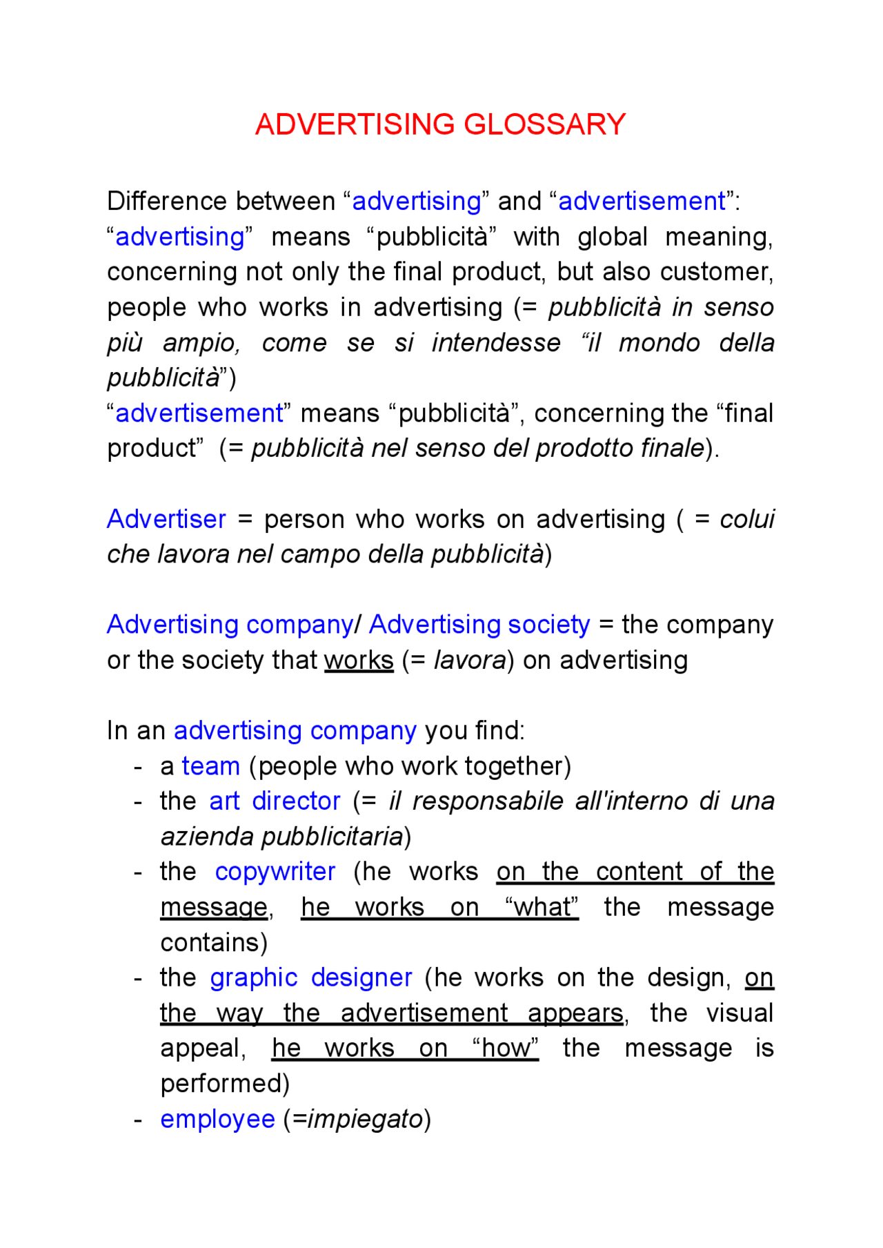 Advertising glossary and terms - Docsity