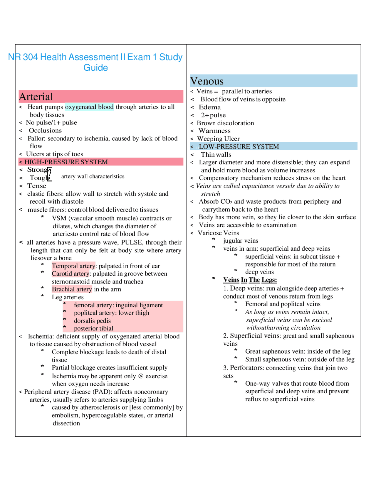 NR304 / NR 304: Health Assessment II Exam 1 Study Guide (Latest 2024/ ...