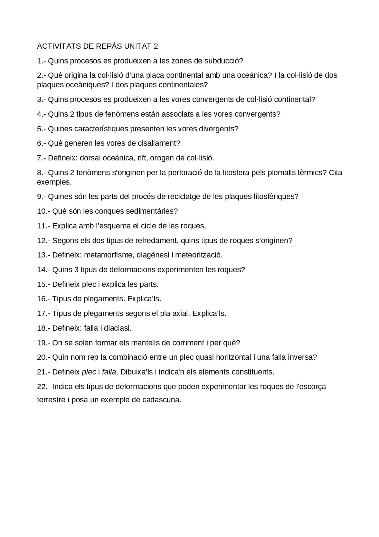 Ejercicios De Repaso Tema 2 Geología Exercises Of Geology Docsity