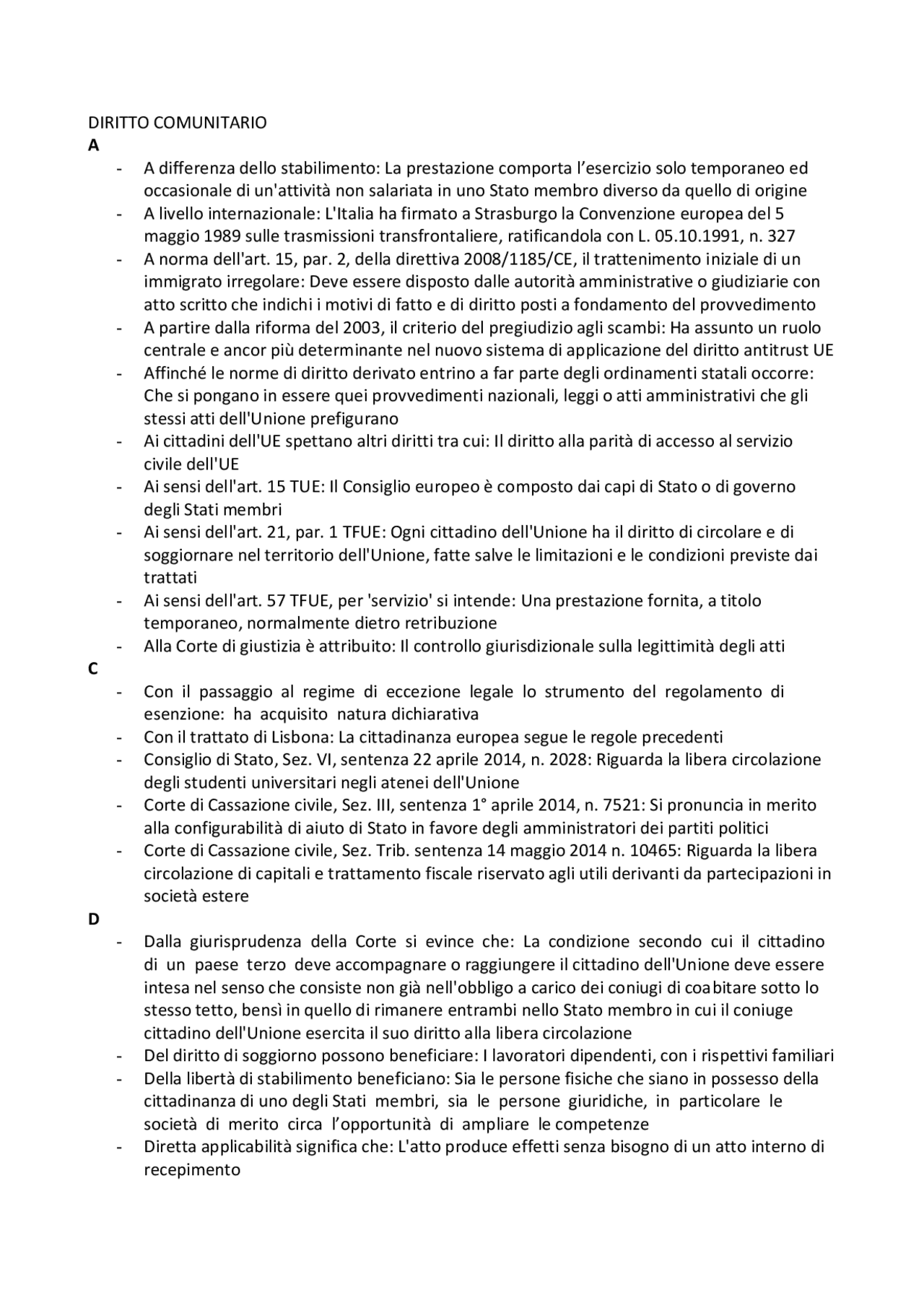 Diritto Comunitario Docsity