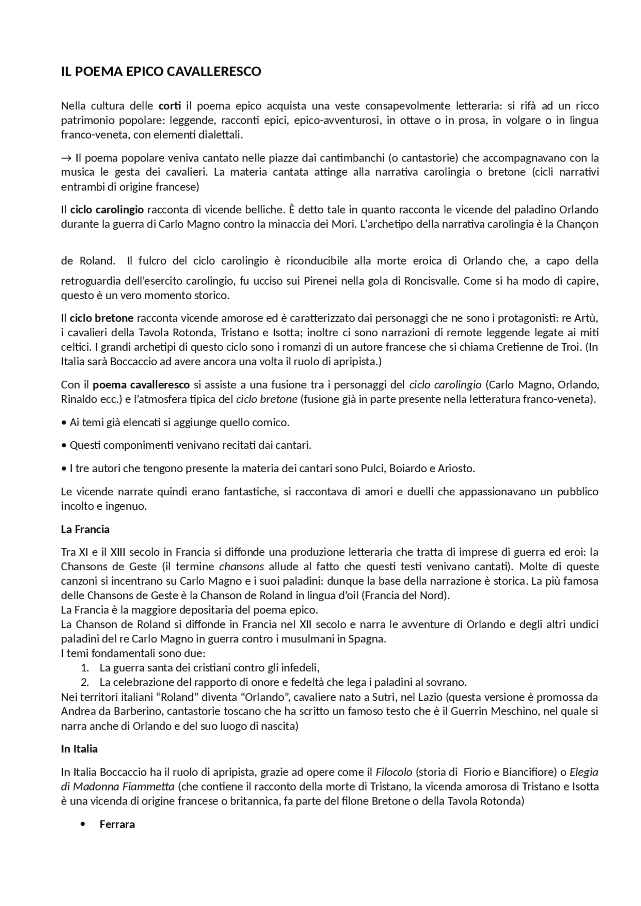 Il Poema Epico Cavalleresco Docsity