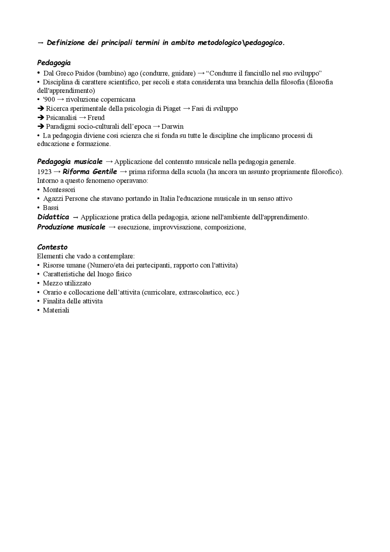 Appunti Di Pedagogia Musicale Docsity