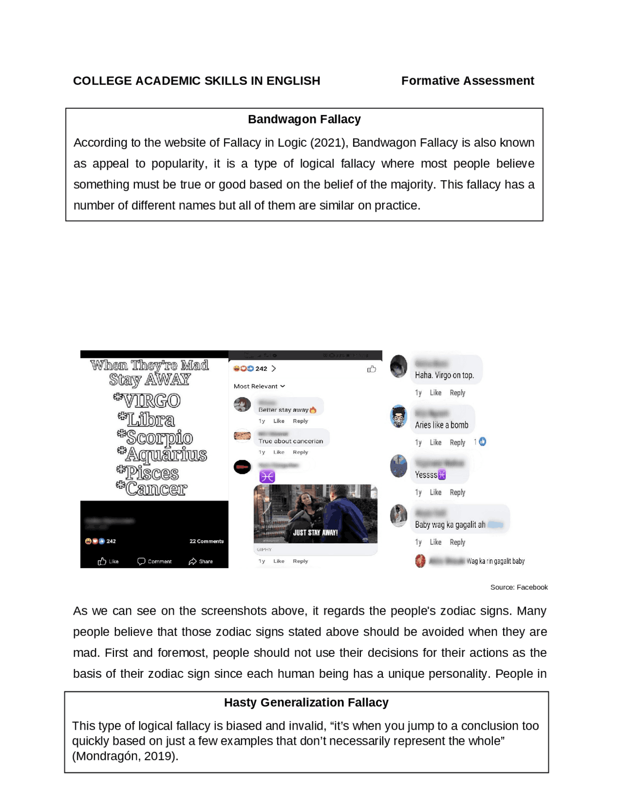 2 Example Of Logical Fallacies Docsity
