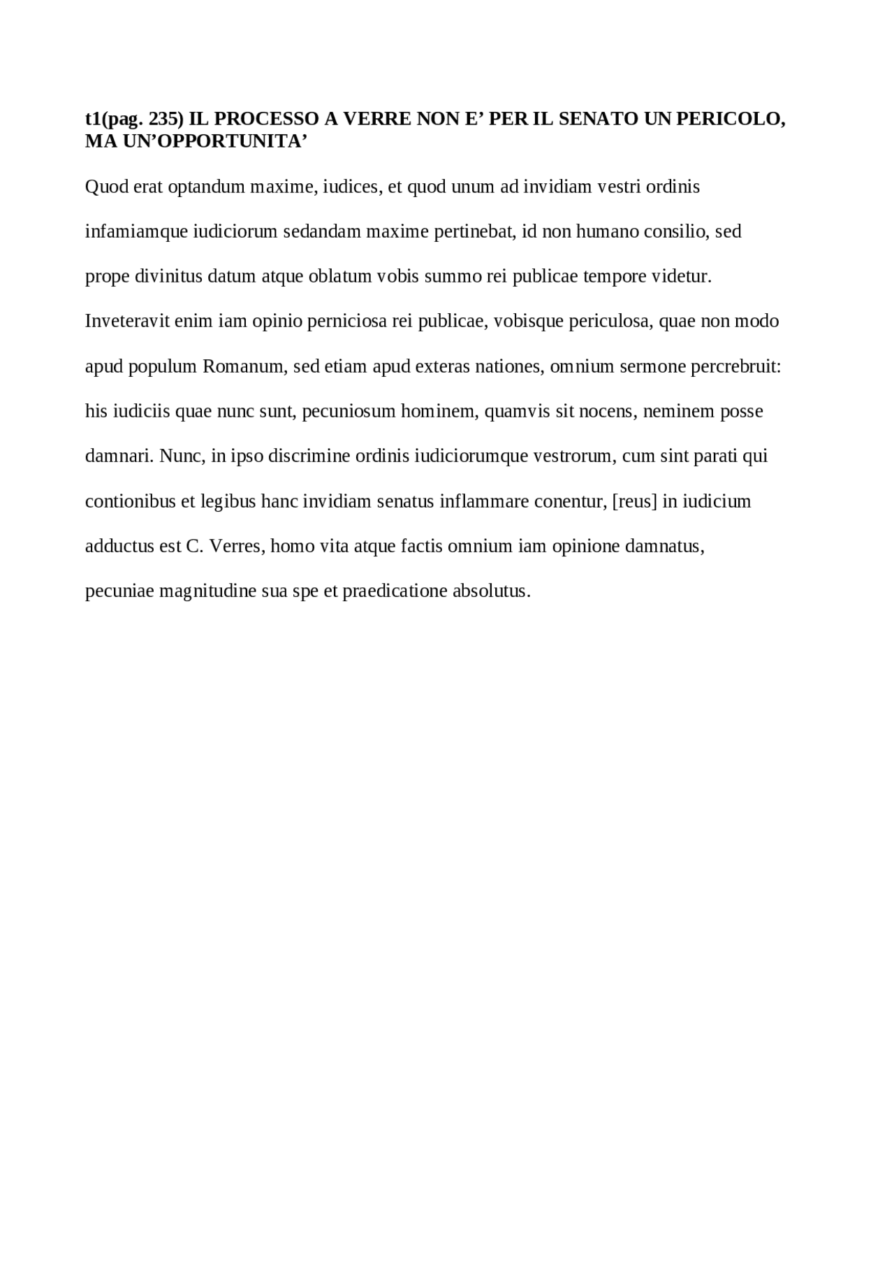 ) IL PROCESSO A VERRE NON E’ PER IL SENATO UN PERICOLO, MA UN ...