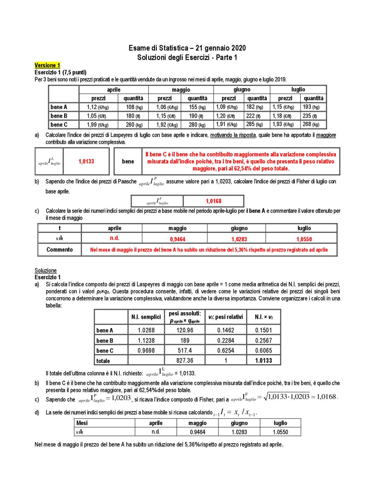 Soluzione temi d'esame statistica | Esercizi di Statistica - Docsity