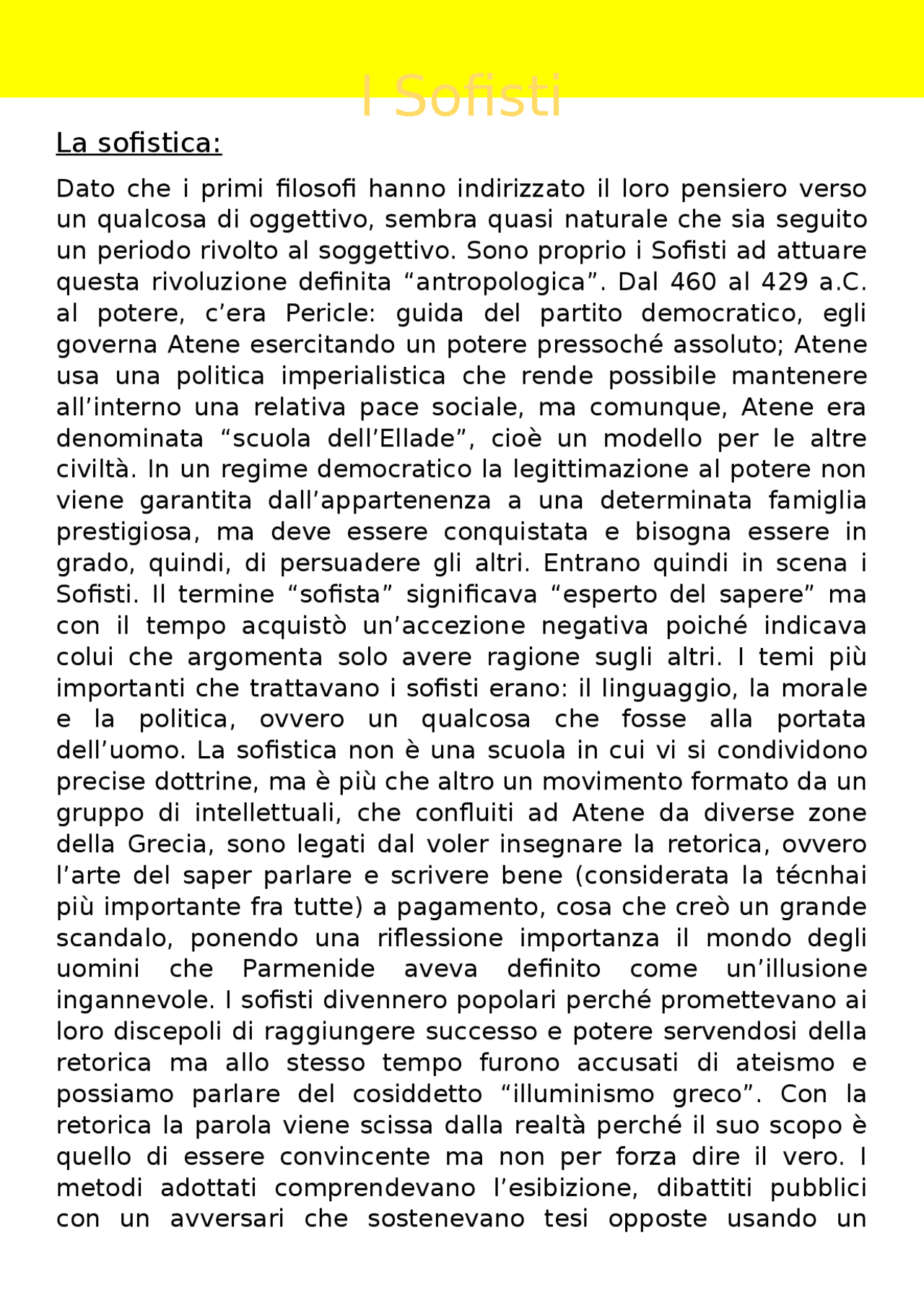 La Sofistica, Protagora e Gorgia - Docsity