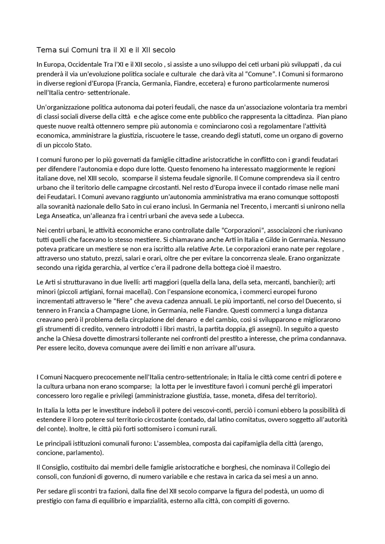 Tema Sulla Storia Dei Comuni Docsity