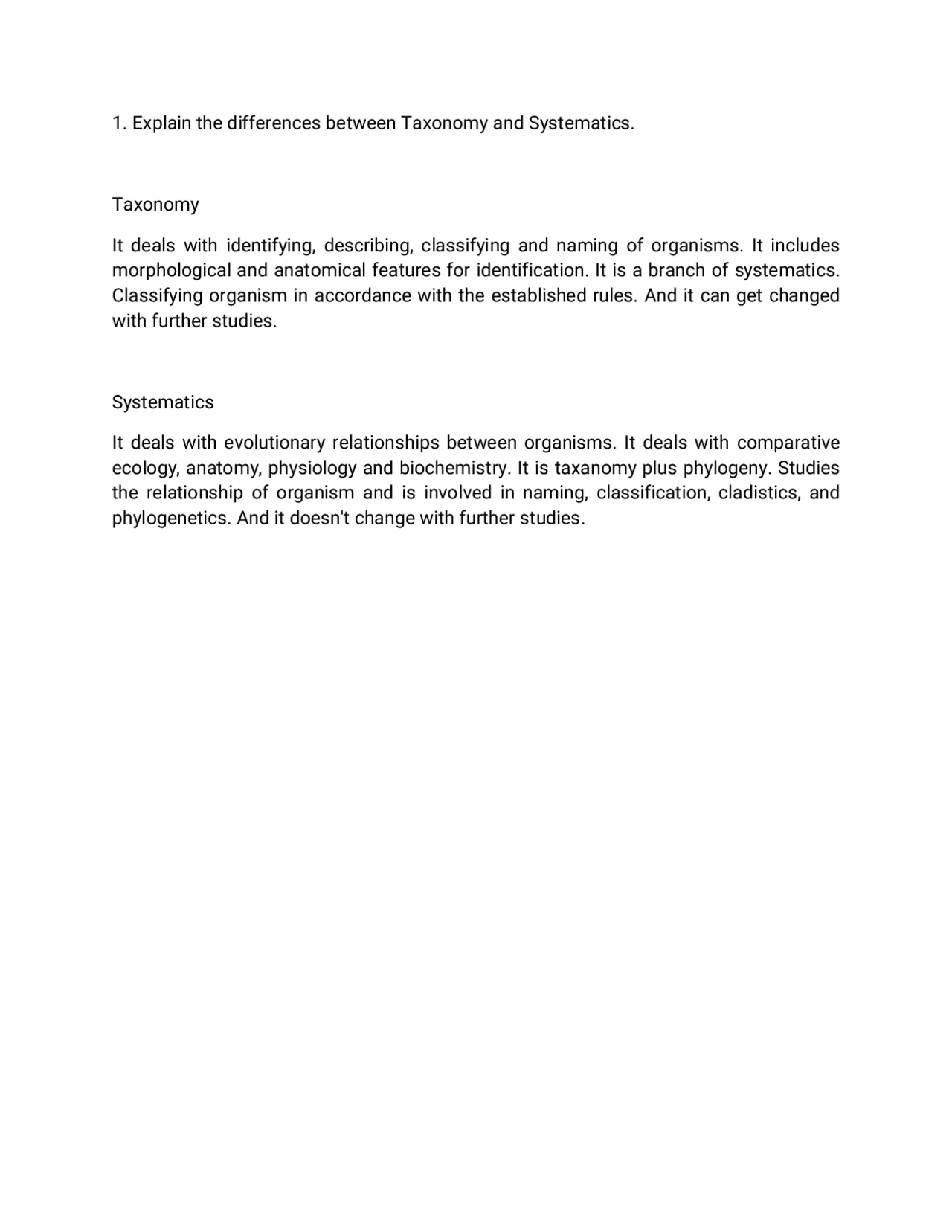 Explain The Differences Between Taxonomy And Systematic Docsity