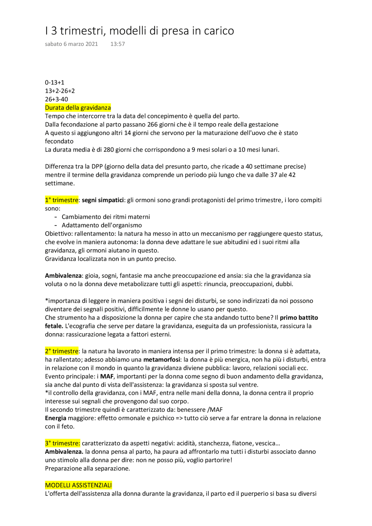 Gravidanza Modelli Presa In Carico Docsity