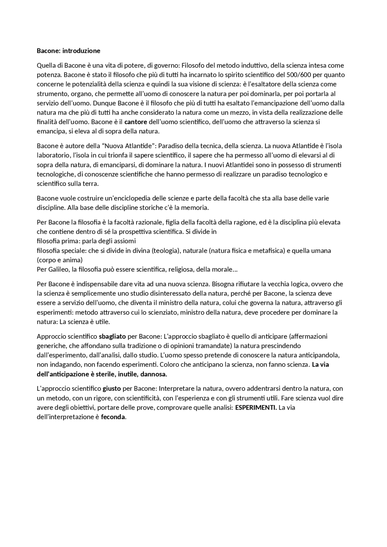 Introduzione Bacone Docsity