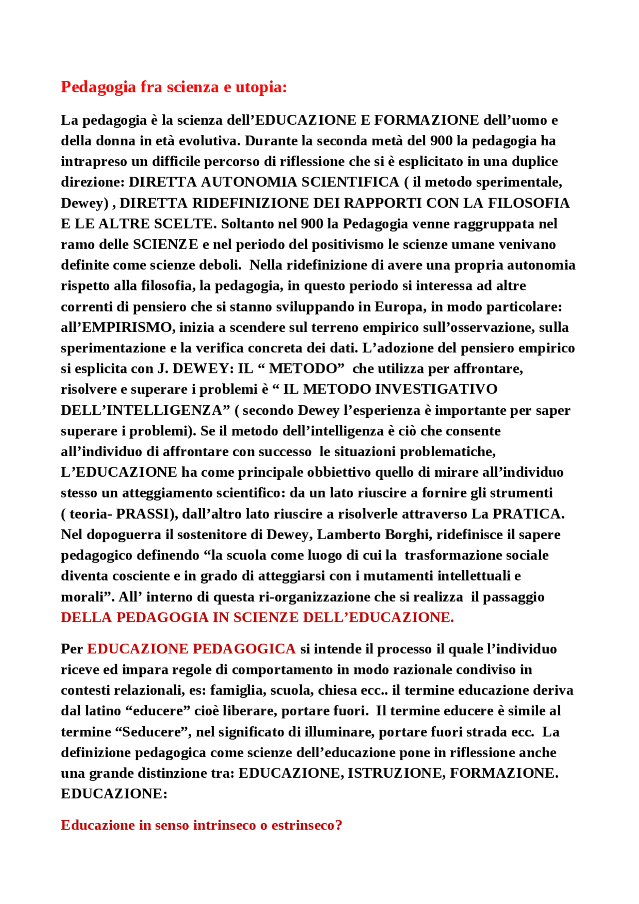 Manuale Di Pedagogia Appunti Di Pedagogia Docsity
