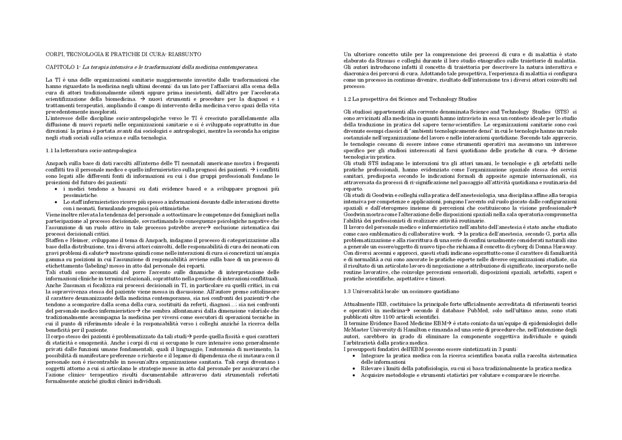 Corpi Tecnologie E Pratiche Di Cura Docsity