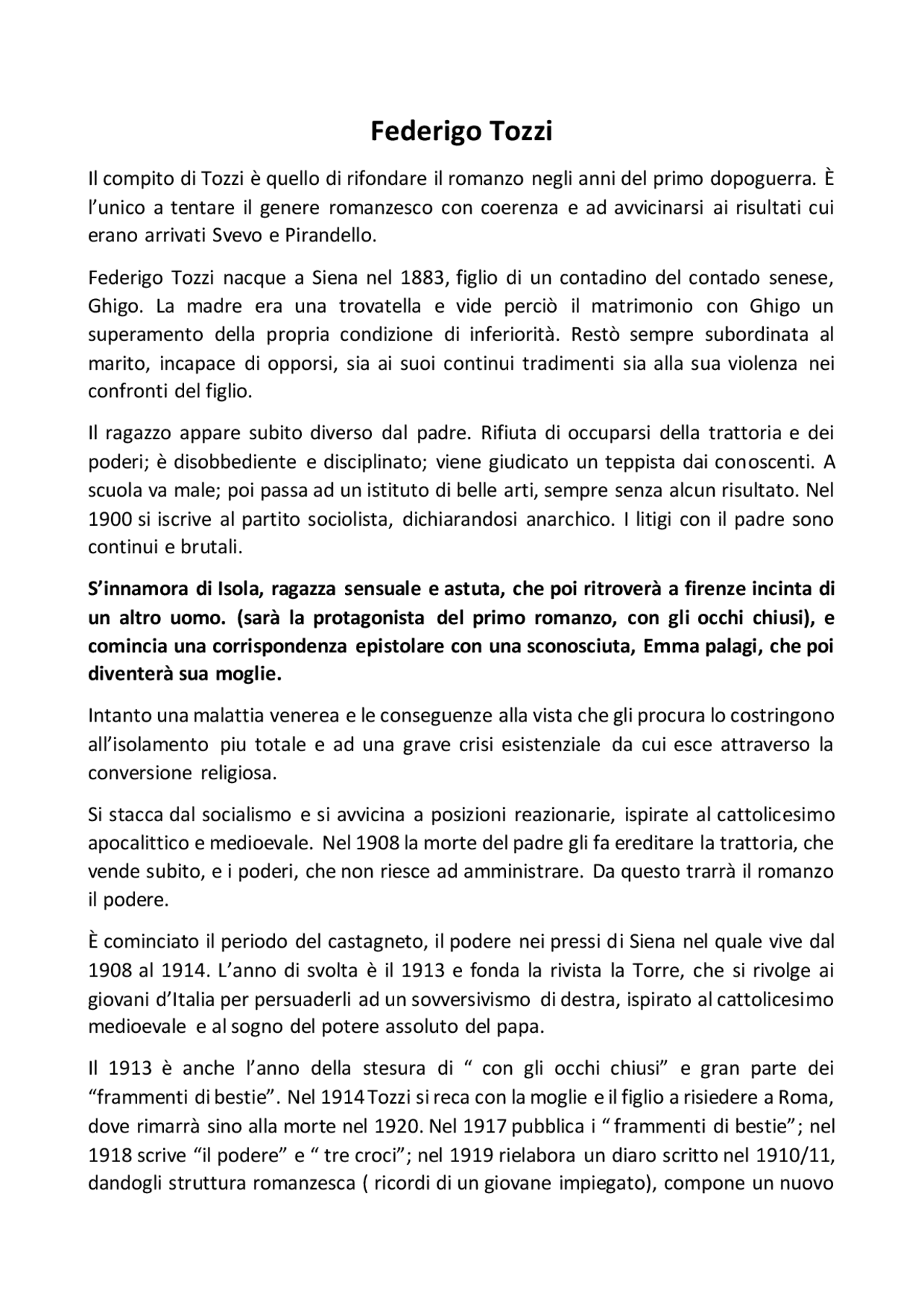 Riassunto Federigo Tozzi - Docsity