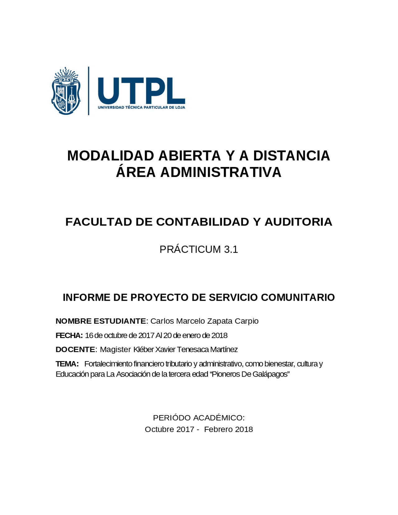 Informeeeeeeeeeeeeeeeeeeee Practicum Utpl Apuntes De Psicología Docsity