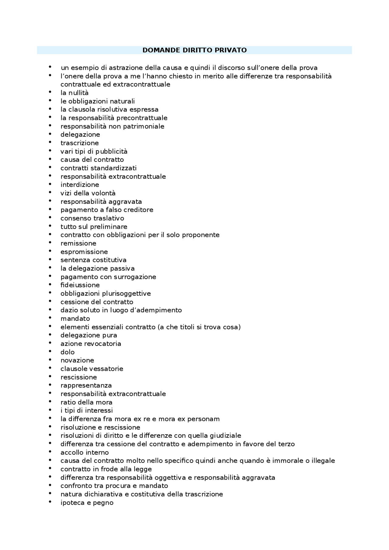 Domande Possibili Esame Diritto Privato Docsity