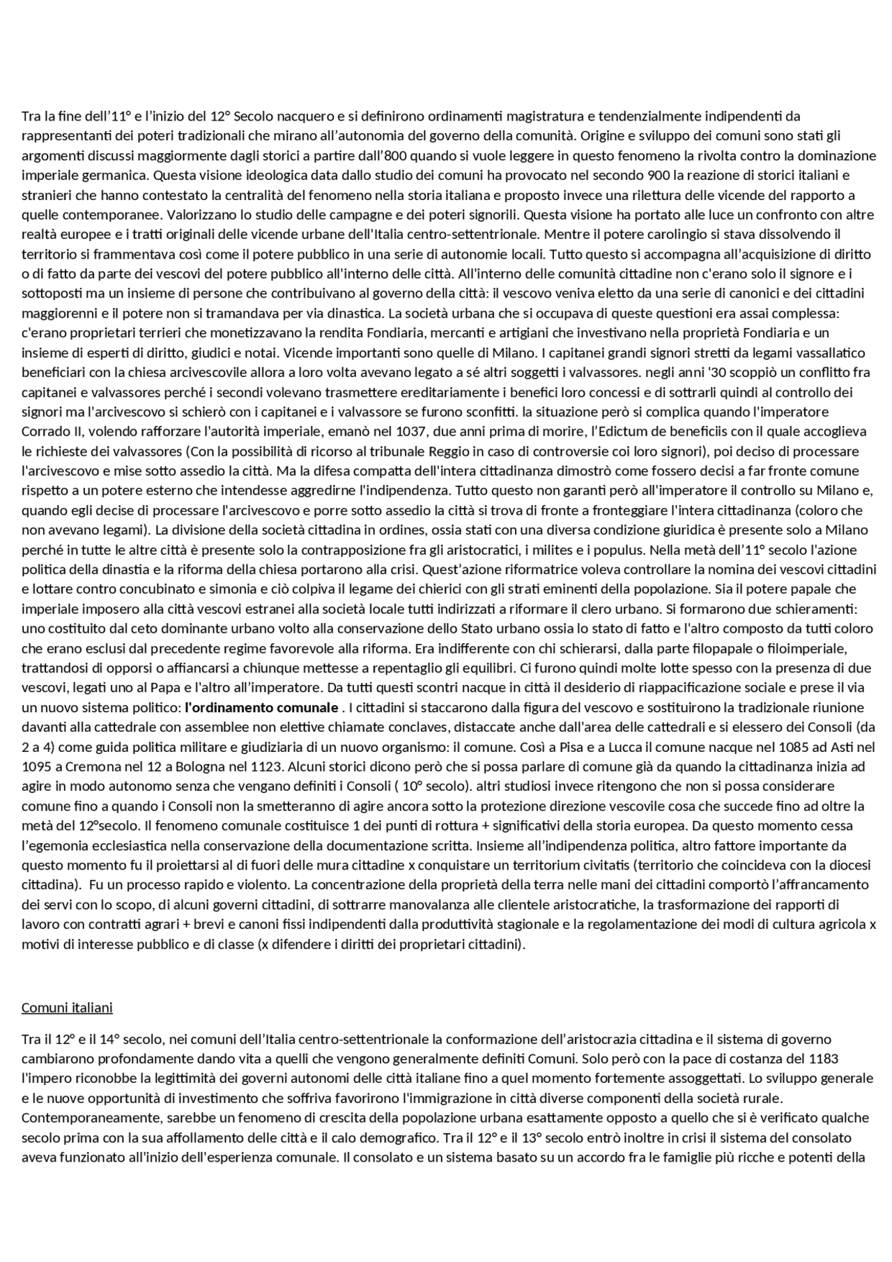 Schema Riassuntivo Sui Comuni Italiani Docsity