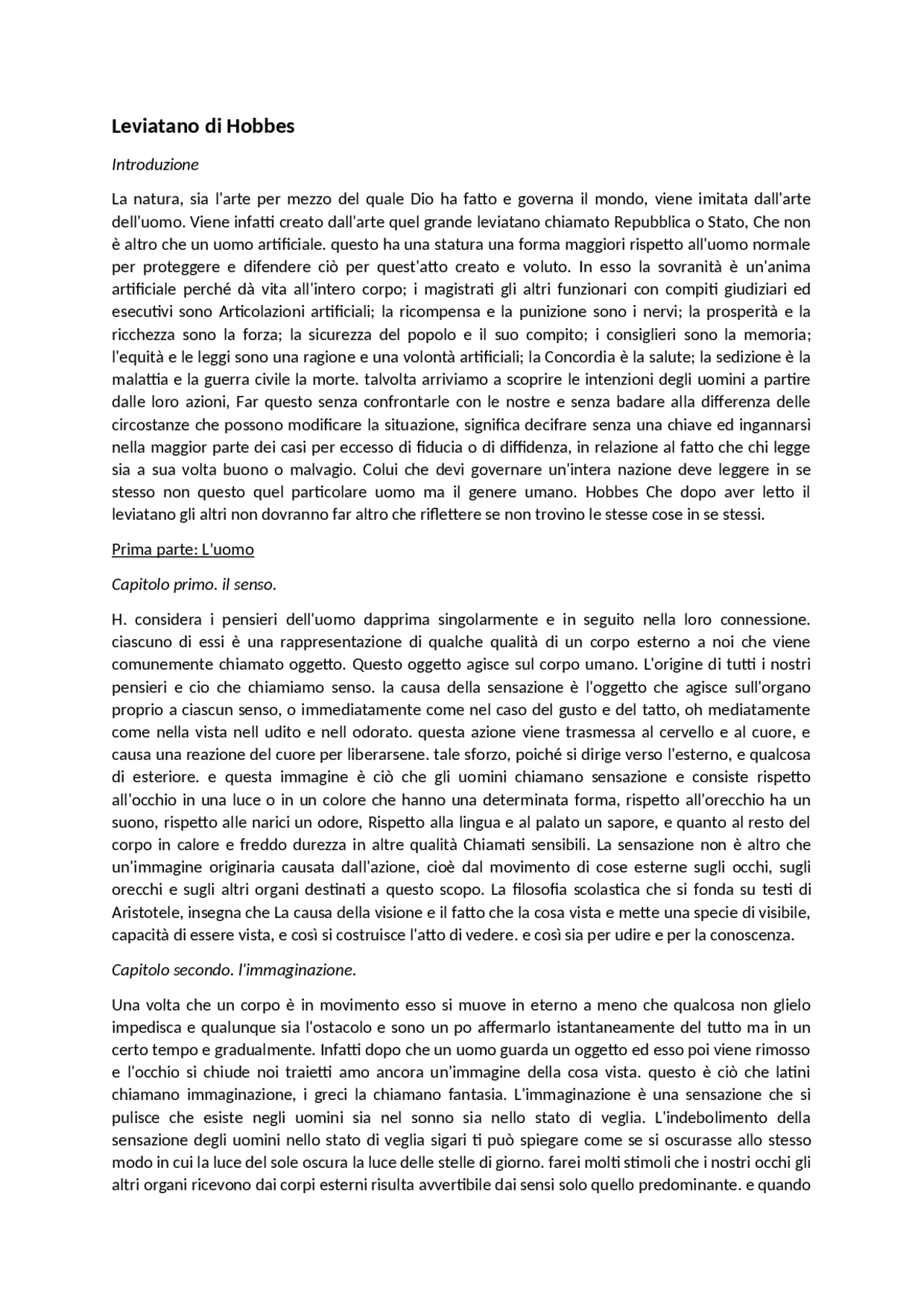 Leviatano Di Hobbes Docsity