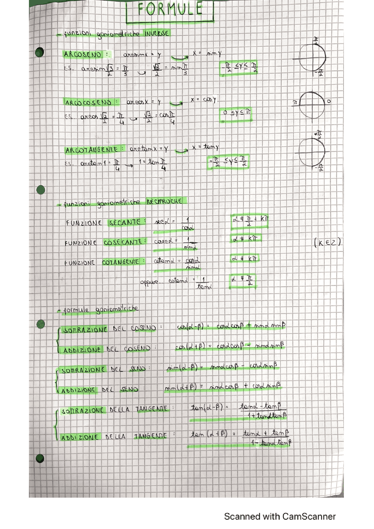 Formule Goniometriche Formulario Docsity