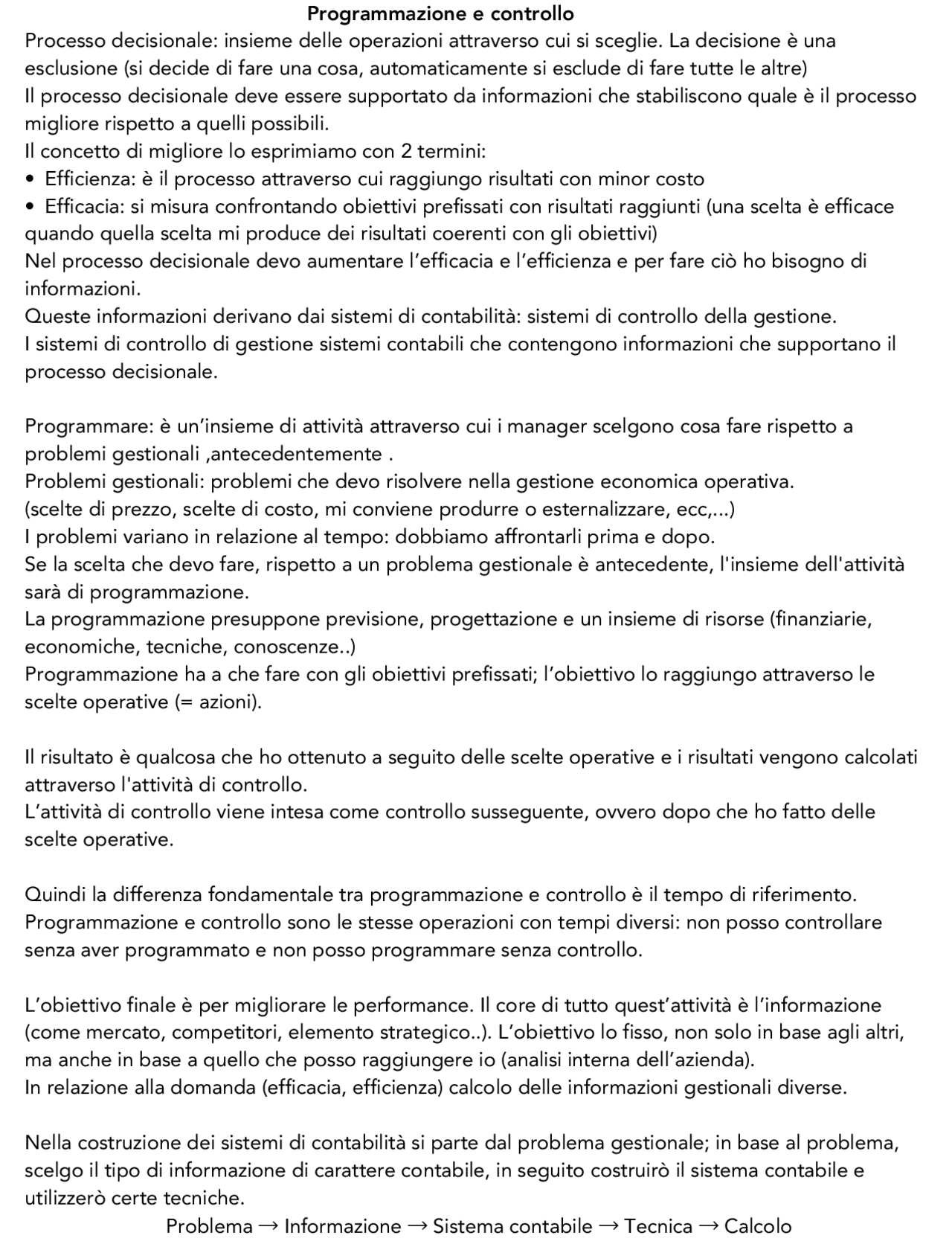 Programmazione e controllo (6 cfu) | Appunti di Programmazione e controllo | Docsity