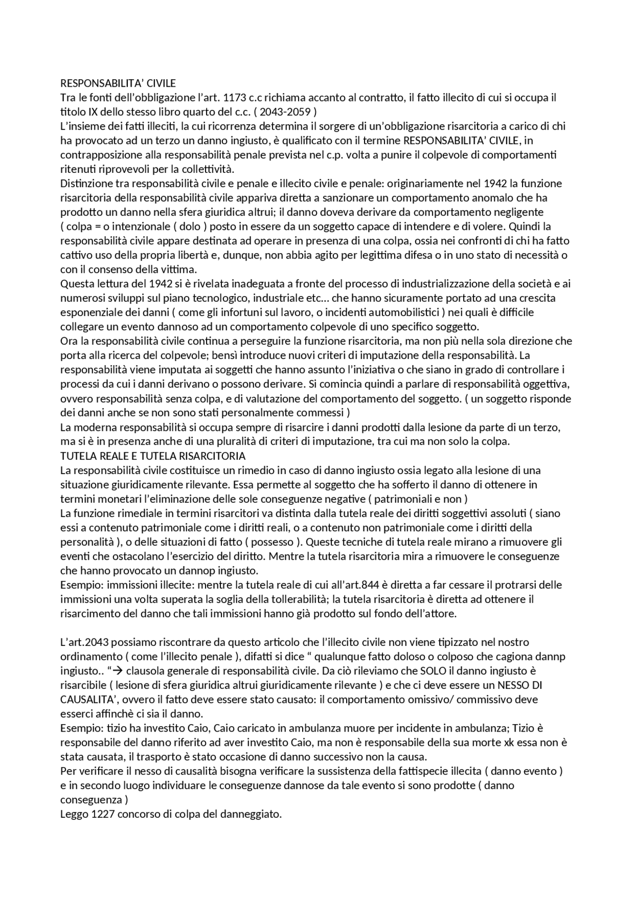 Responsabilita Civile Dal Libro Mazzamuto Docsity