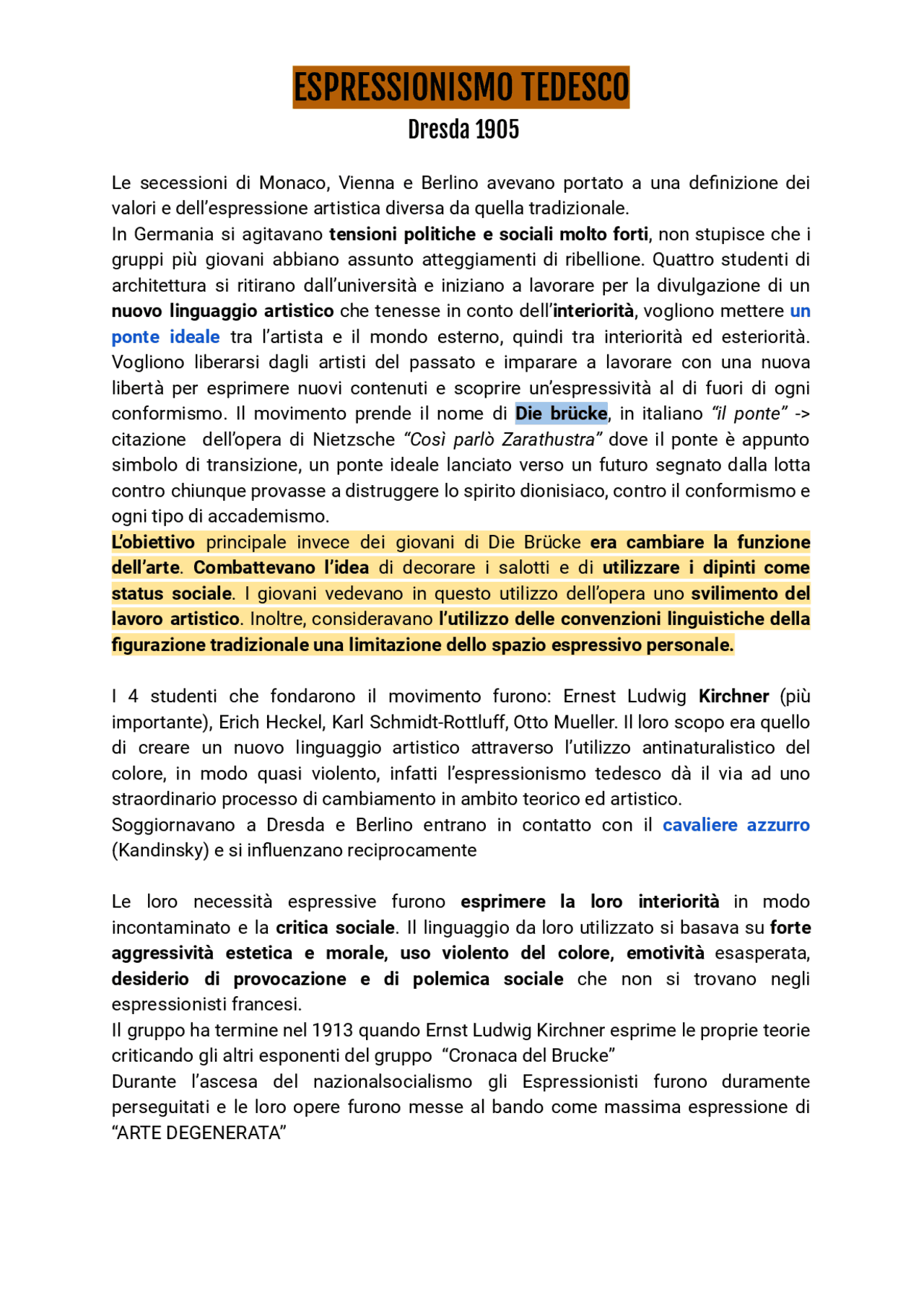 Caratteristiche principali dell'espressionismo tedesco - Docsity