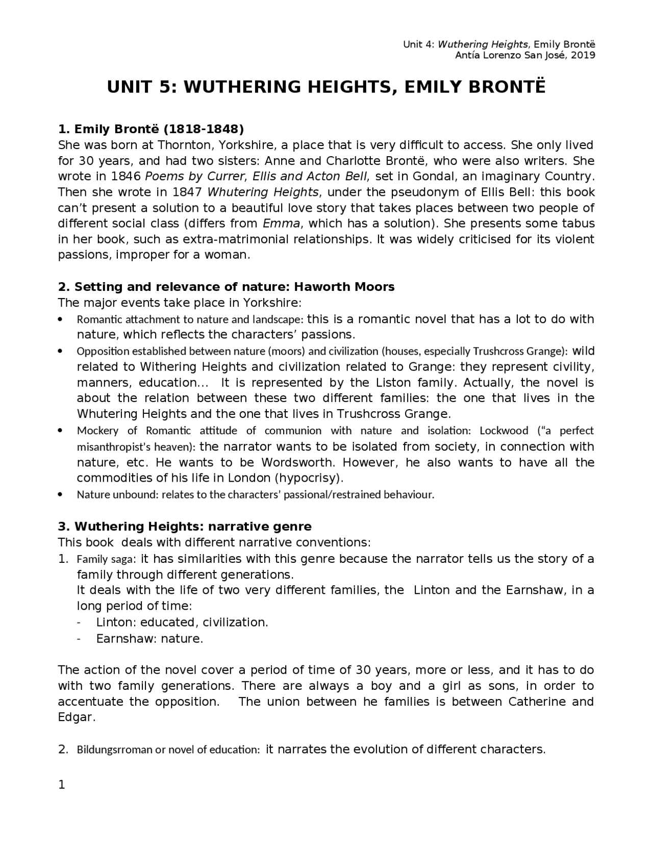 Wuthering Heights, Bronte - Docsity