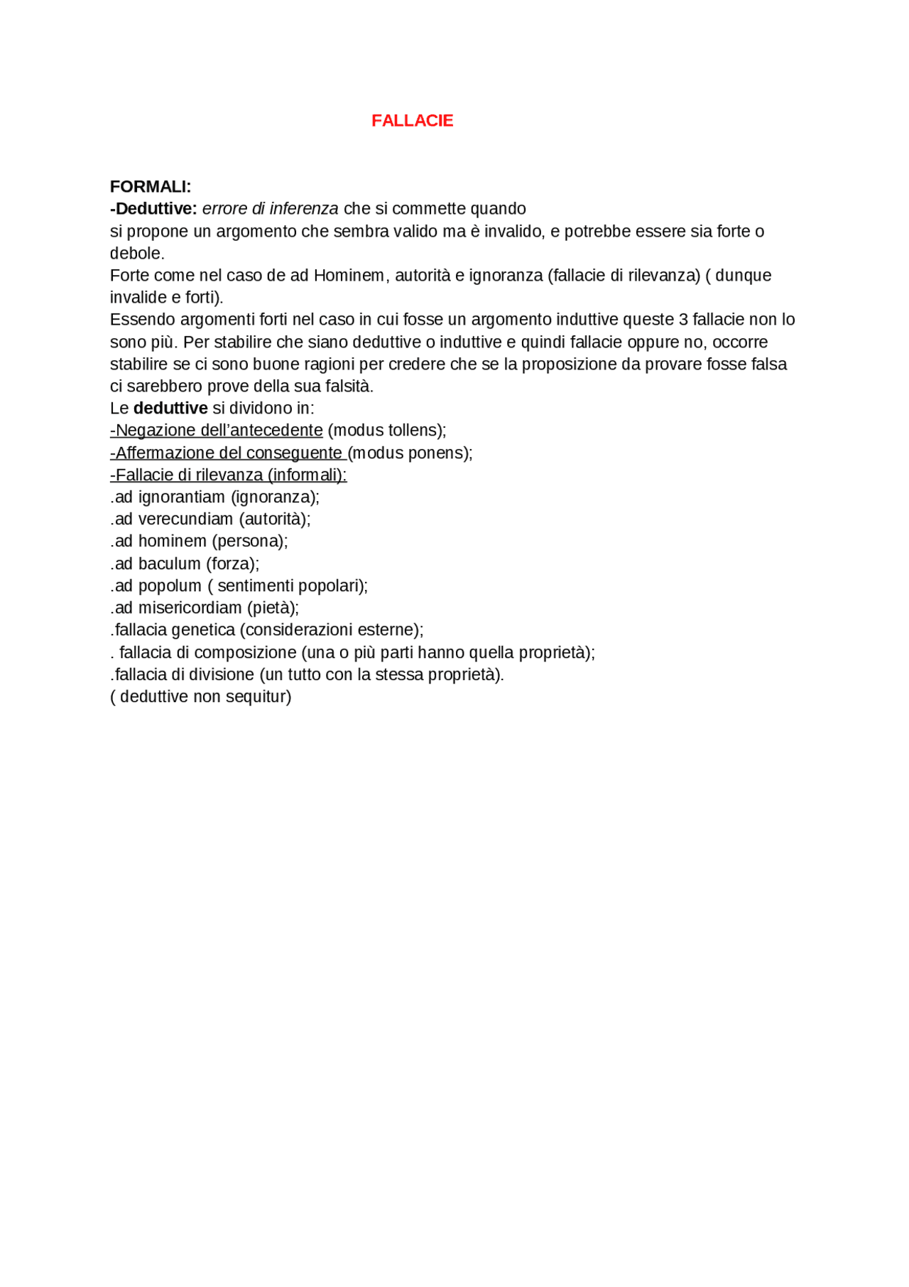 Fallace deduttive e rilevanza - Docsity