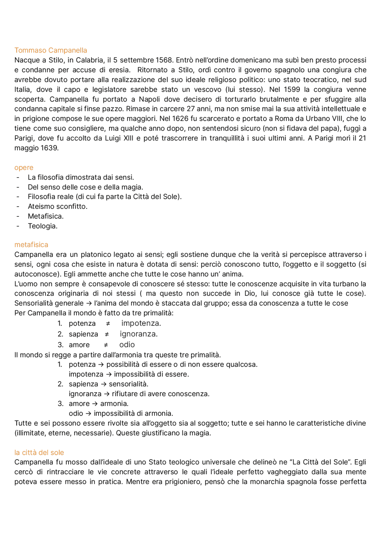 Tommaso Campanella E Cartesio Docsity