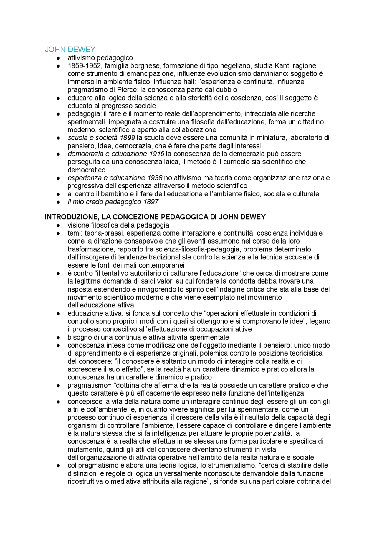Riassunto Libro John Dewey Docsity