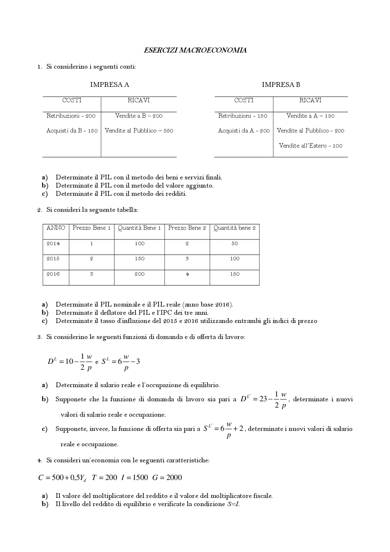 Esercizi Di Macro Economia Docsity