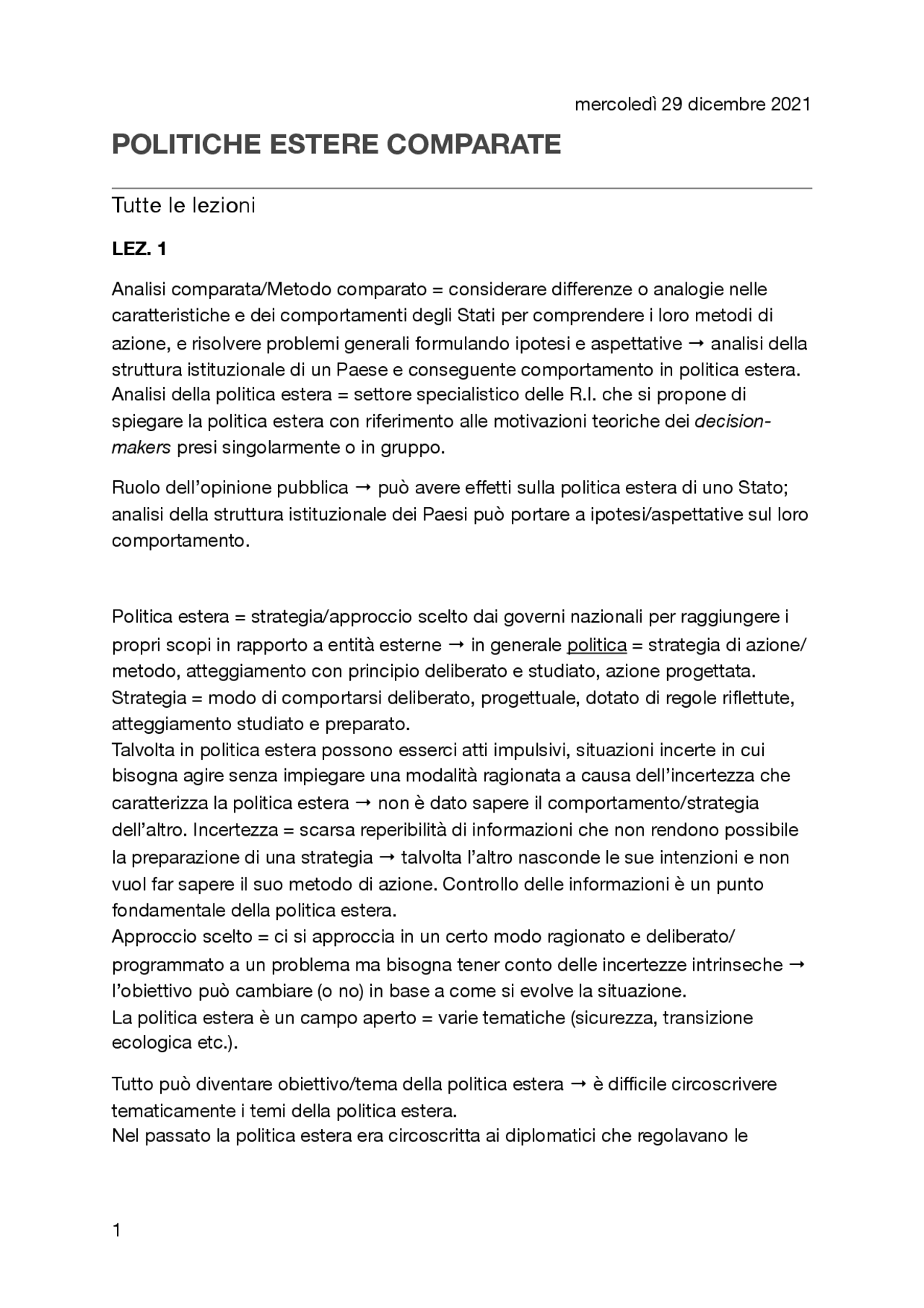 Appunti Politiche Estere Comparate Procacci Docsity