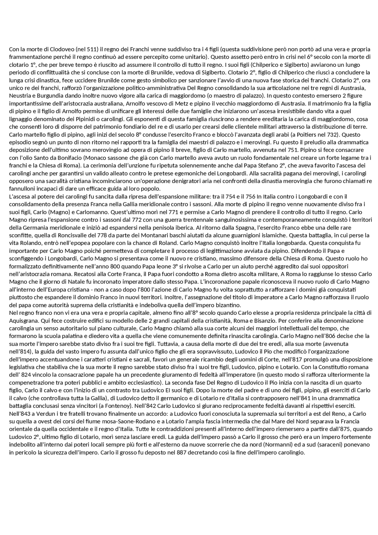 Schema Riassuntivo Sui Franchi Docsity