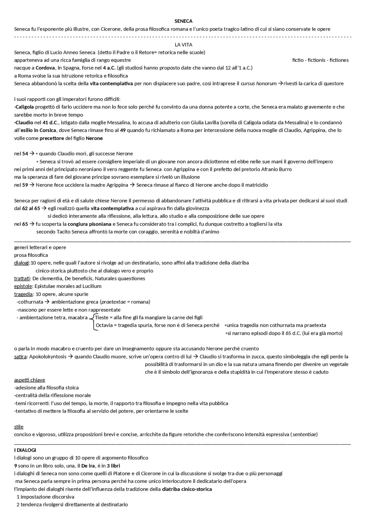 Seneca Vita Stile Opere E Versioni Docsity