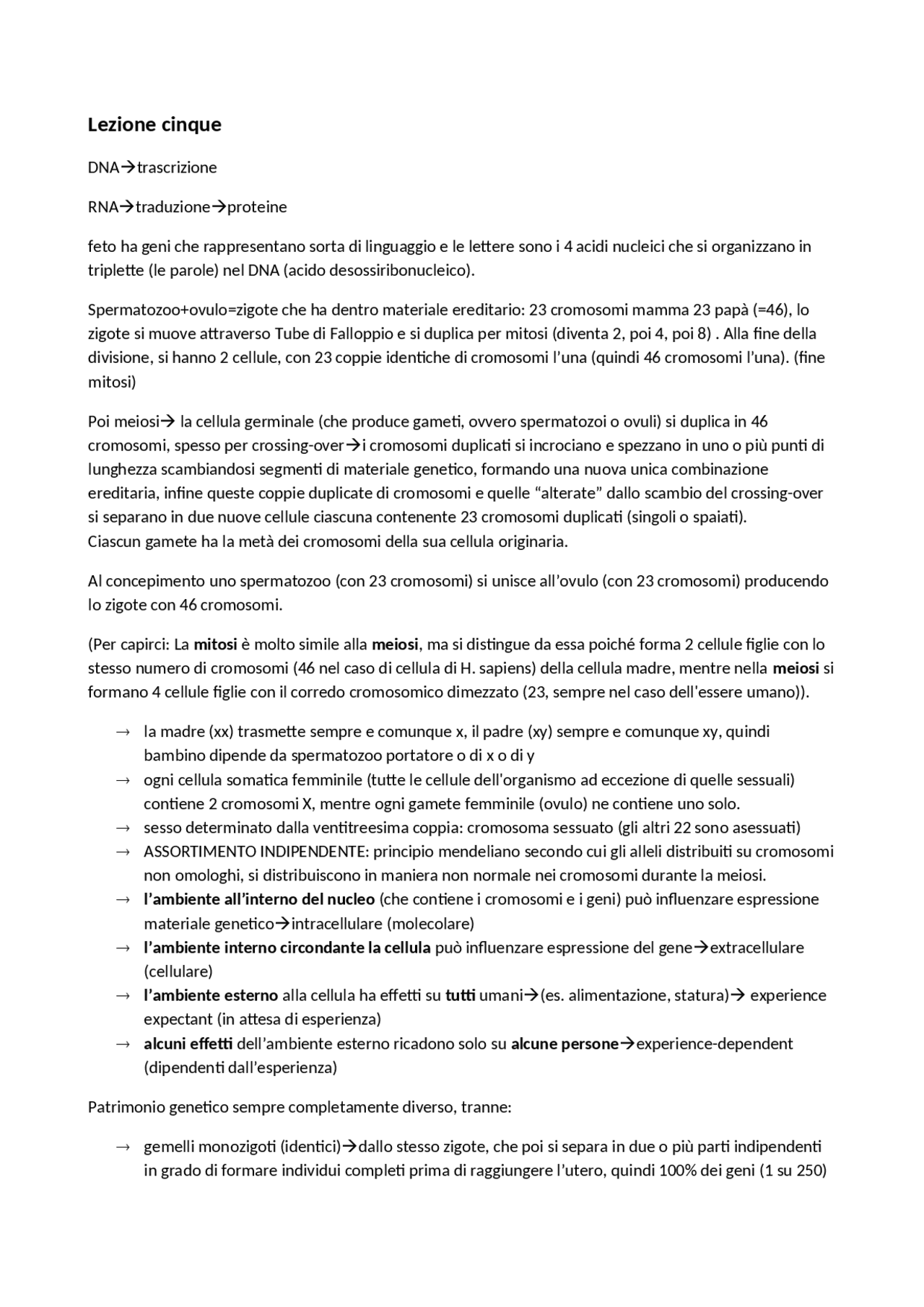 Riassunto Quinta Lezione Sviluppo Docsity