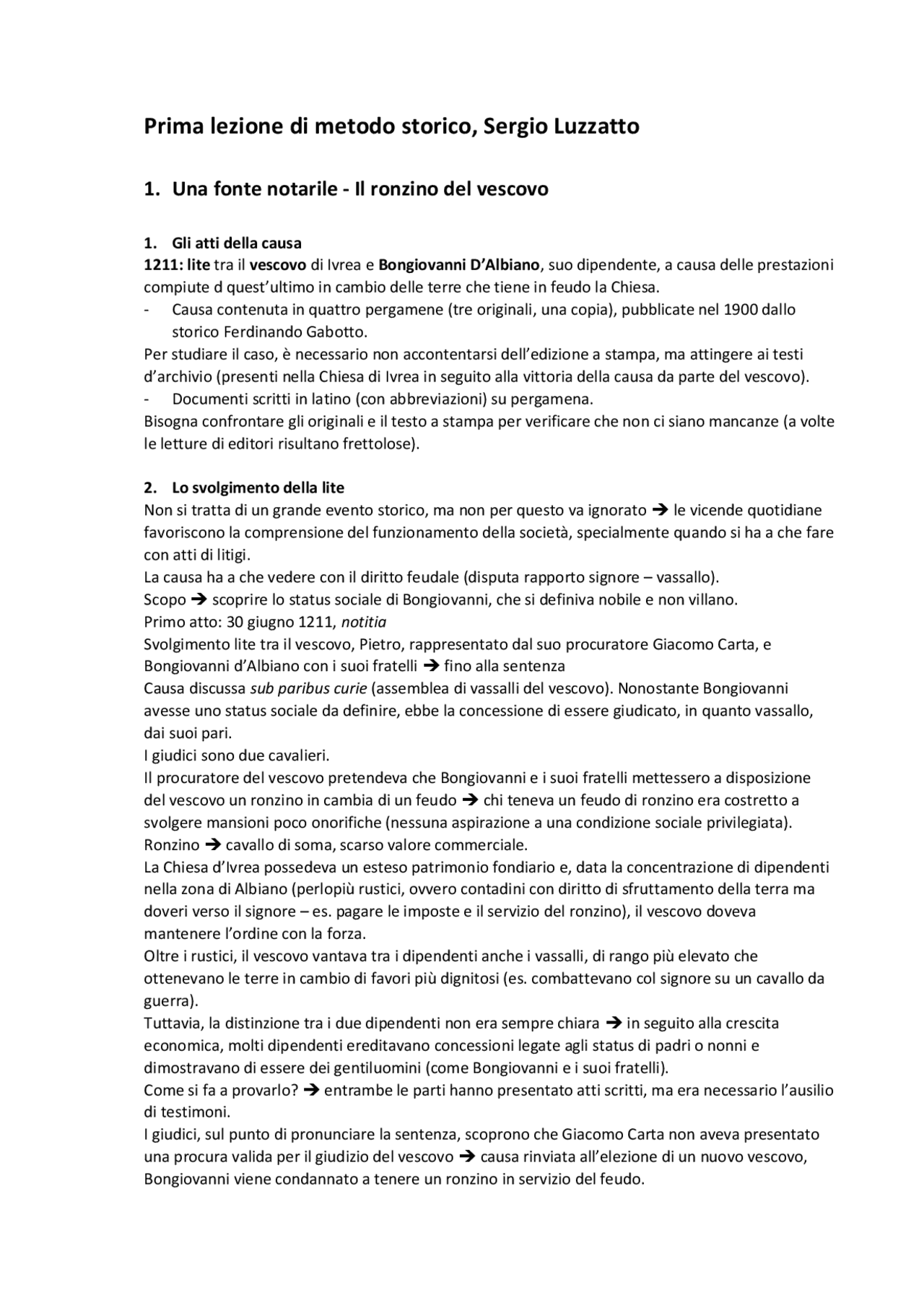 Prima Lezione Di Metodo Storico Riassunto Docsity